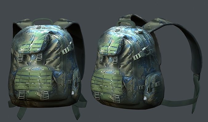 3D model Backpack military combat Black baggage Low-poly 3D model VR ...