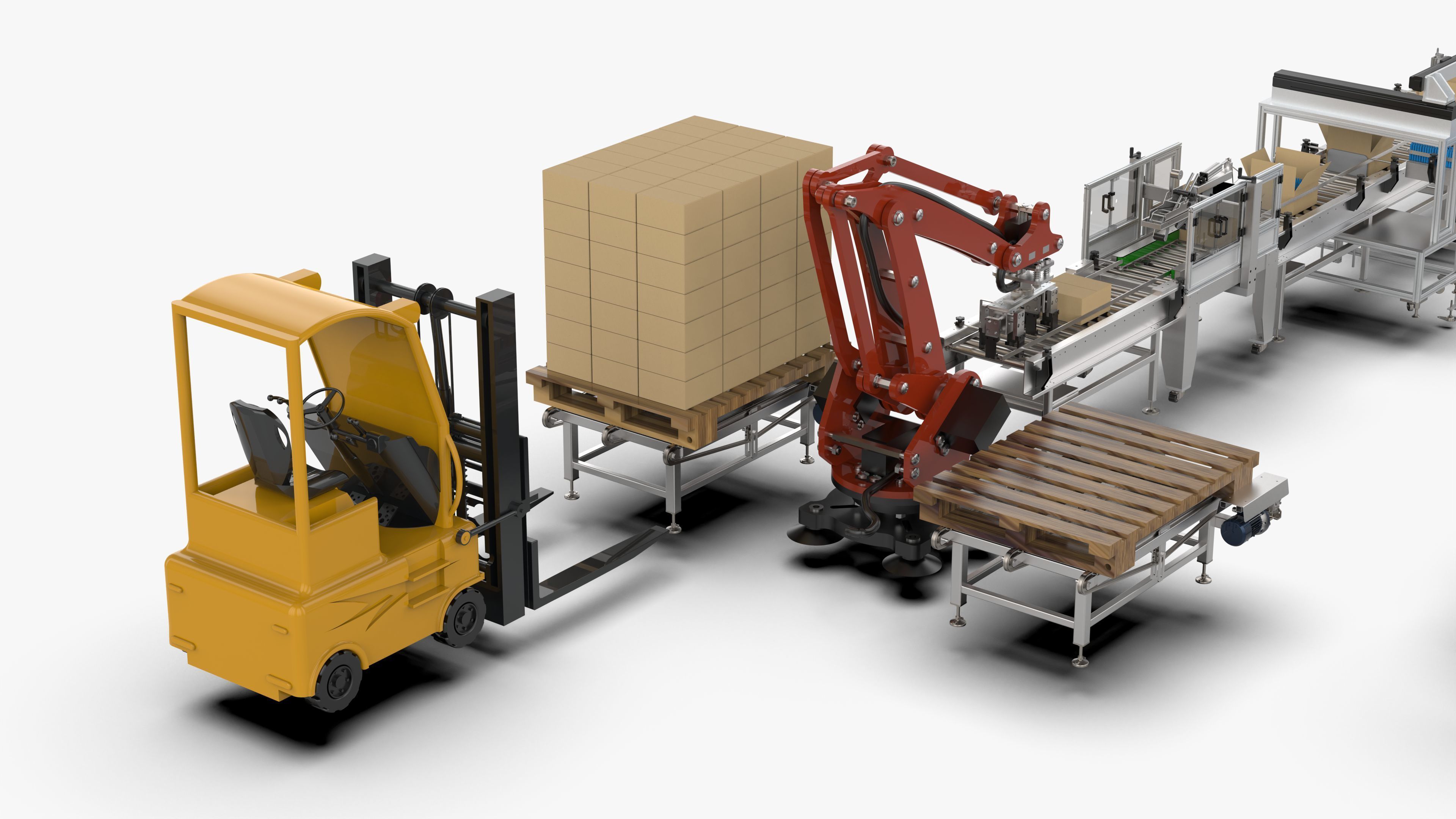 Automatic Loading And Unloading Labeling And Palletizing Line 3d Model
