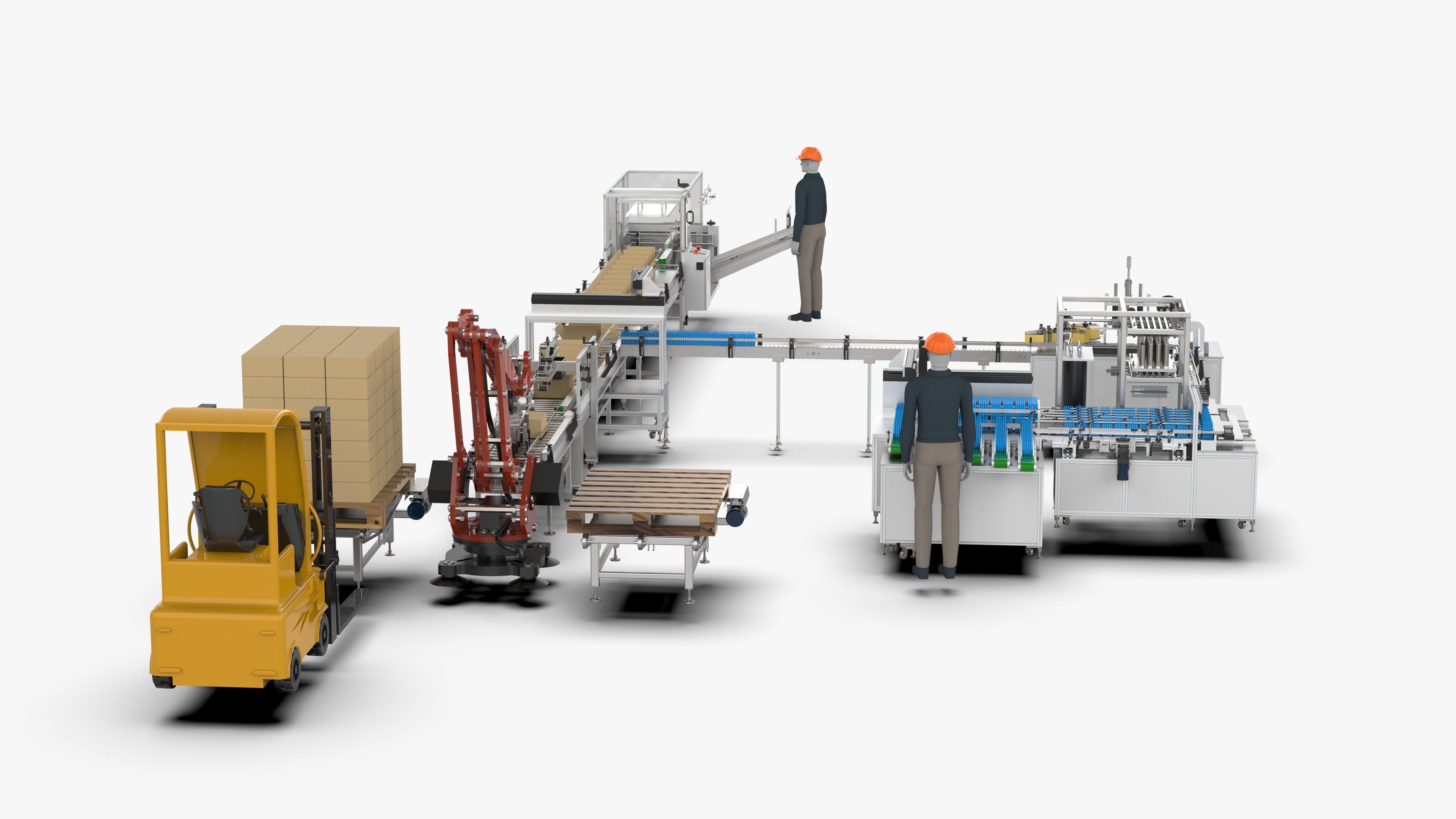 Automatic Loading And Unloading Labeling And Palletizing Line 3d Model