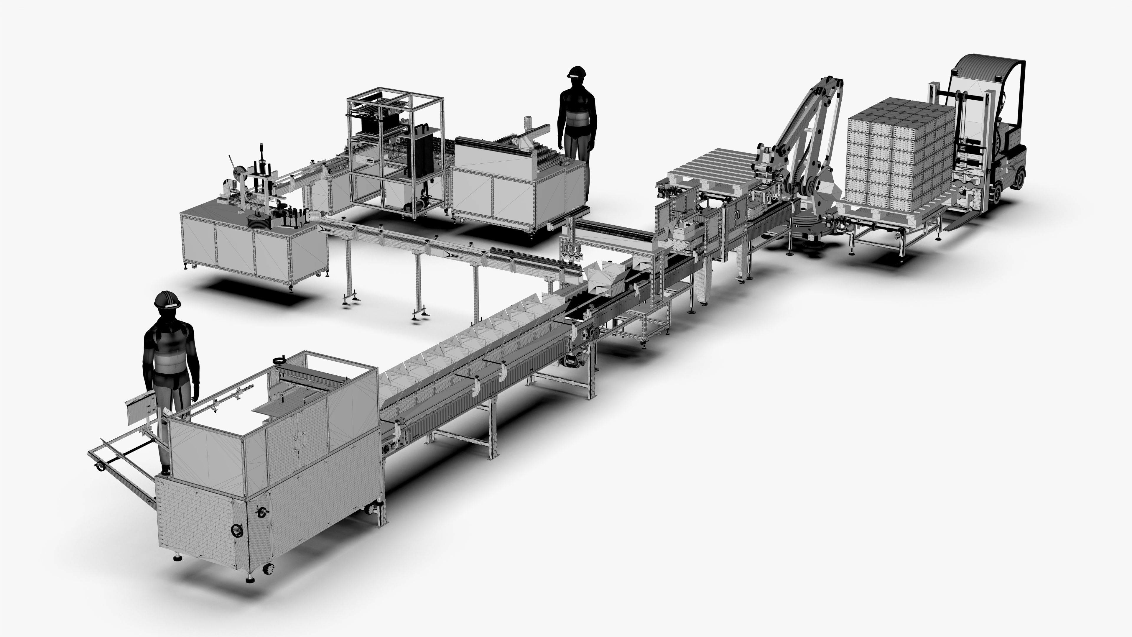 Automatic Loading and Unloading Labeling and Palletizing Line 3D model ...