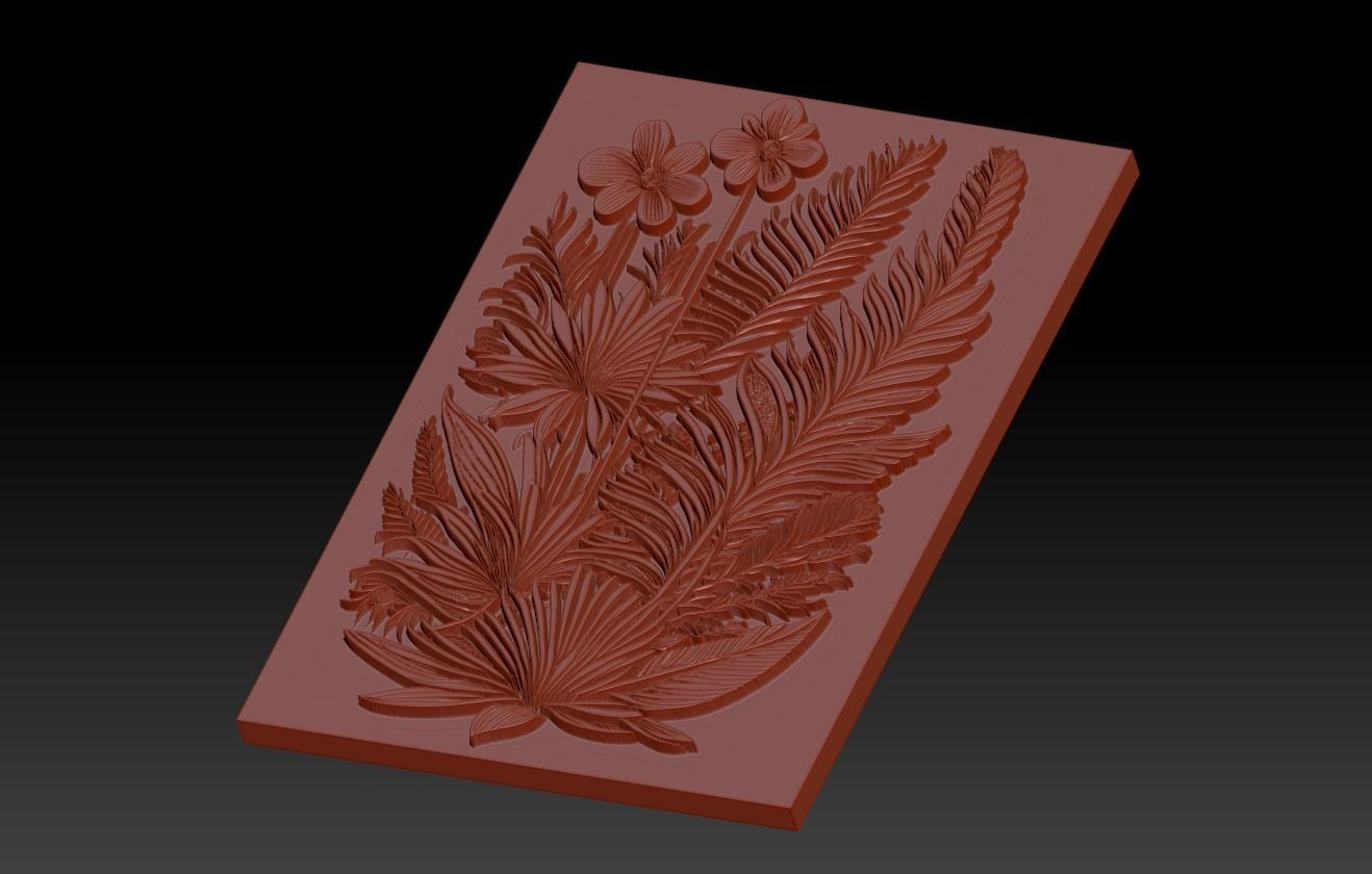 A vertical relief drawing of plants flowers and plants 3D model 3D ...