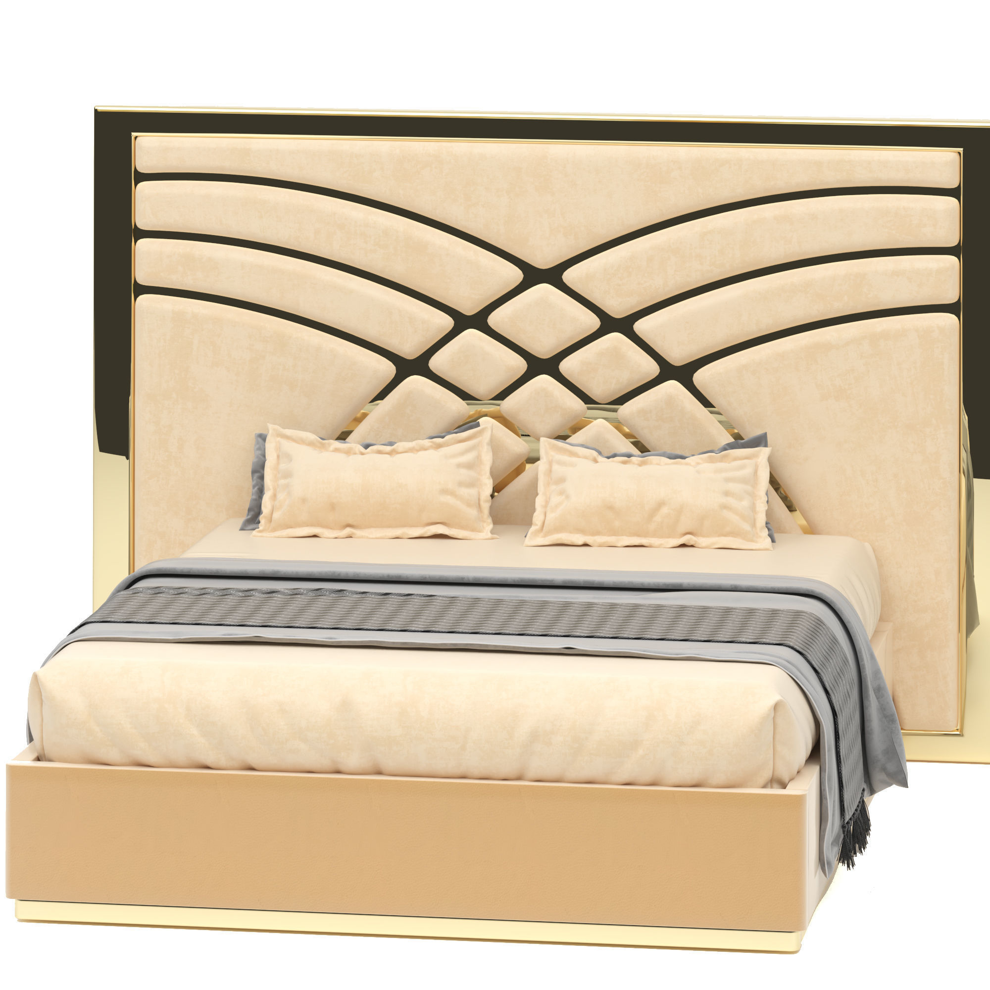 Bed-Tema-Modern bed with gold headboard 3D model | CGTrader