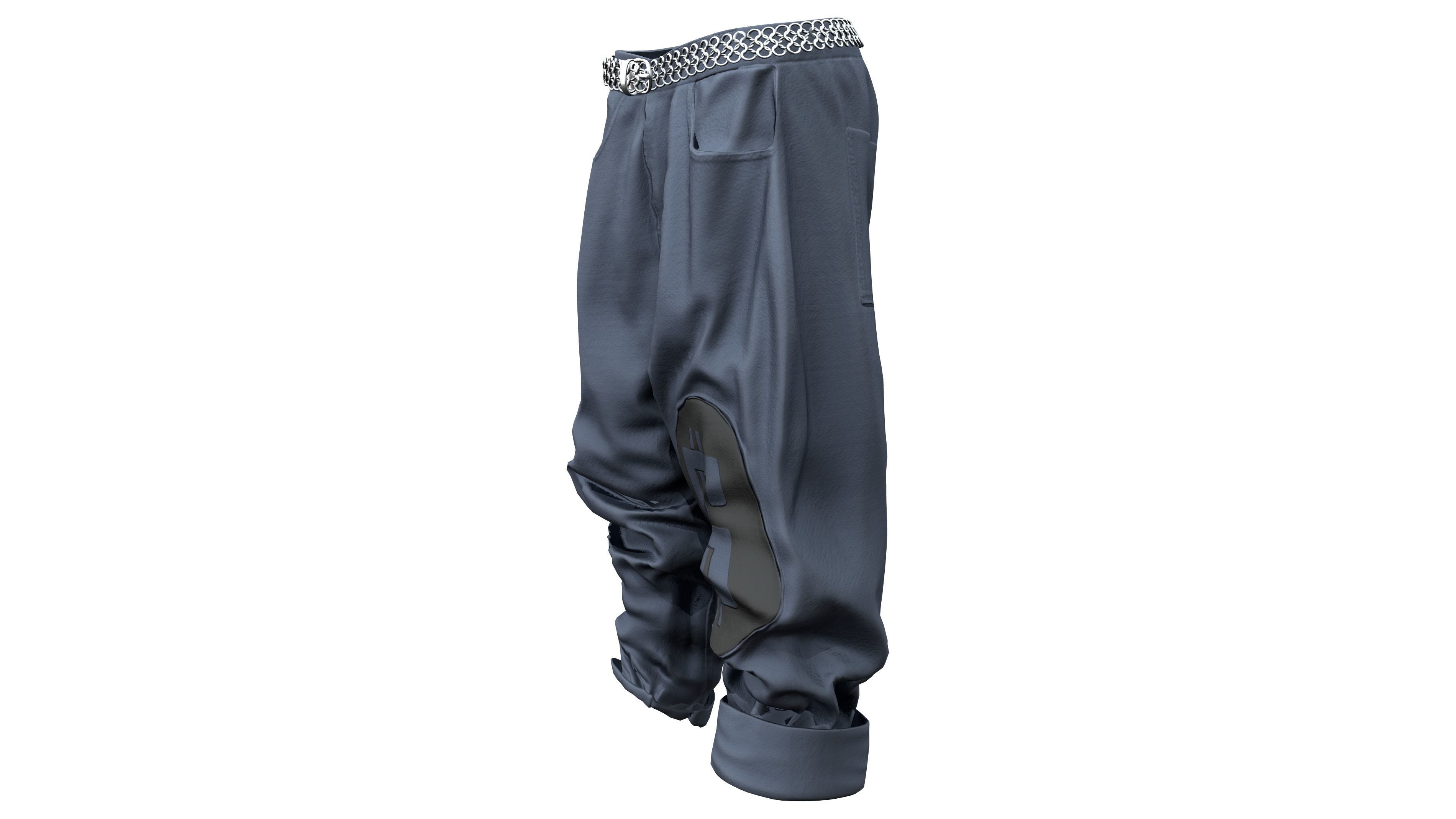 3D model Mens Oversize Rolled Legs Rapper Pants With Metal Chains VR ...