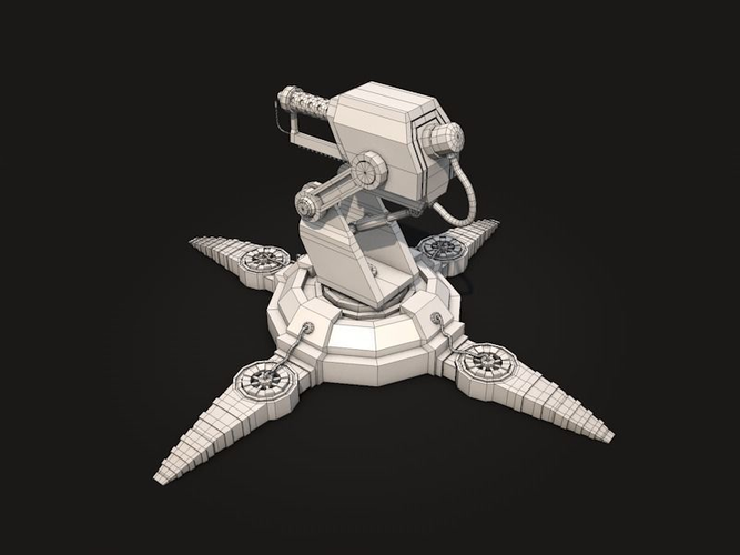 3D model Low Poly Flamethrower Turret lvl 1 VR / AR / low-poly rigged ...