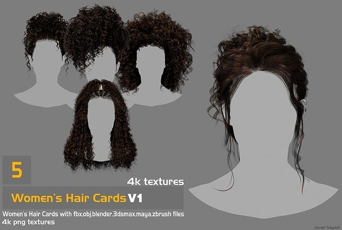 3D model 5 women s hair cards for games VR / AR / low-poly | CGTrader