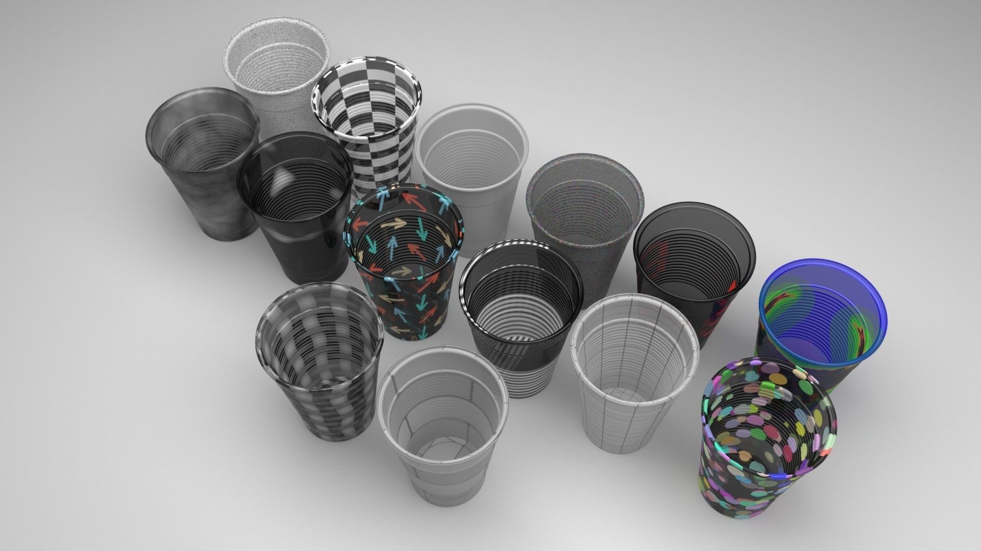 Plastic Cups Set With Textures 3D model | CGTrader