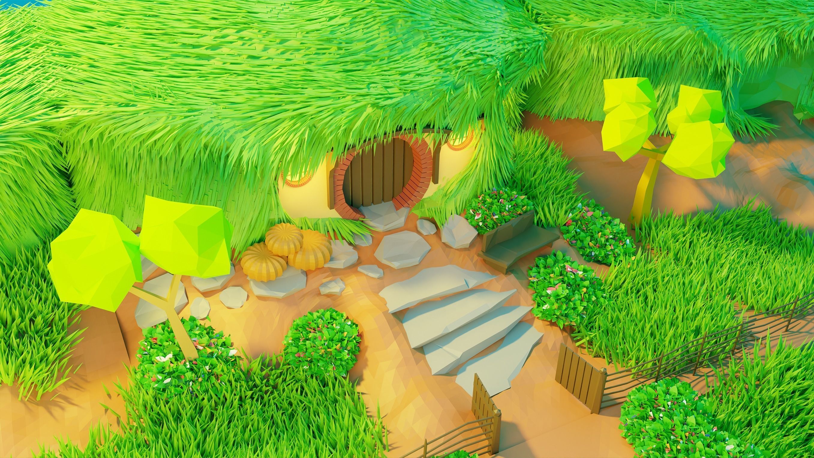 3D model Cartoonish Jungle Hut 3D Scene with Pathway VR / AR / low-poly ...