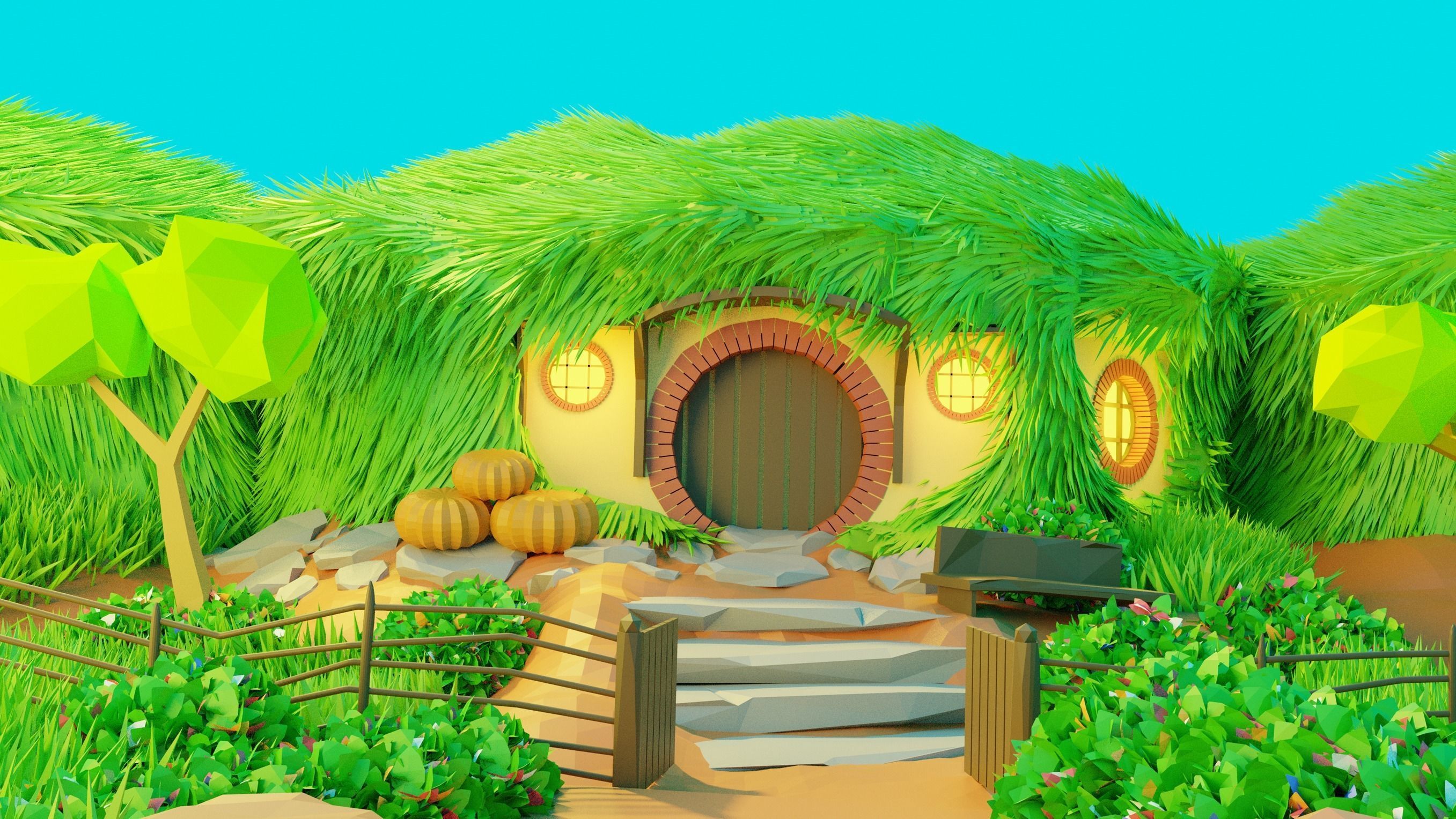 3D model Cartoonish Jungle Hut 3D Scene with Pathway VR / AR / low-poly ...