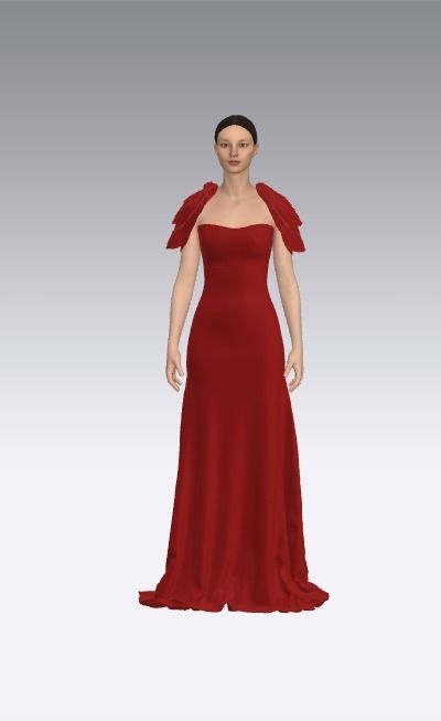 3D model Dress epaulette corset dress Aline skirt dress red color look ...