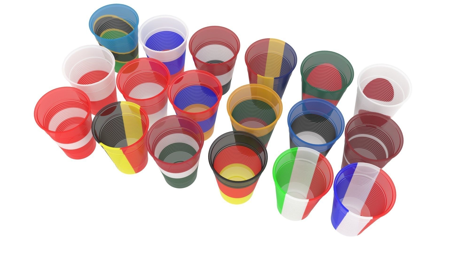Plastic Cups Set With Flags 3D model | CGTrader