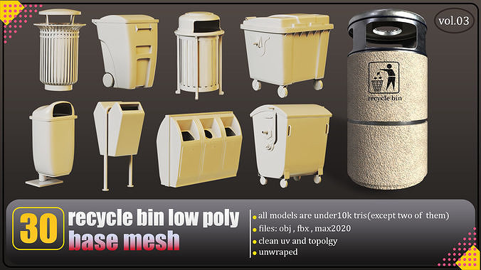 3D model 30 recycle bin lowpoly base mesh VR / AR / low-poly | CGTrader
