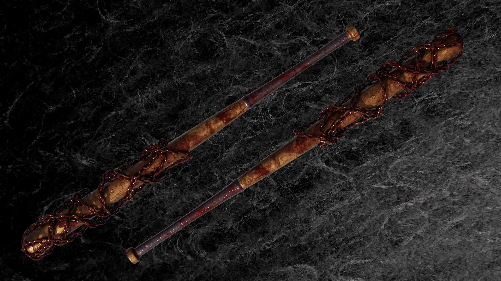 3D model POST APOCALYPTIC MELEE WEAPON CHAINED BAT BLOOD STAINED VR ...