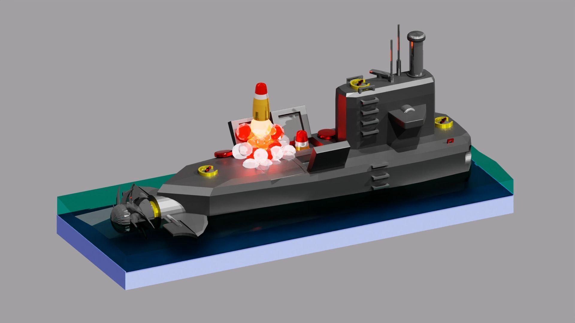 3D model Submarine attacking sence with lowpoly VR / AR / low-poly ...
