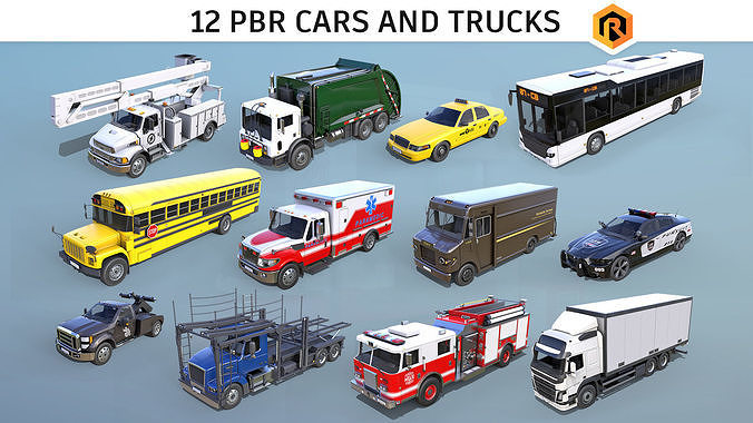 3D Model Collection 12 Cars and Trucks - PBR VR / AR / low-poly | CGTrader