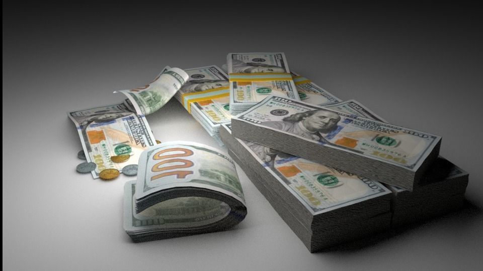 3D model Dollar bills stack and coins 3d model VR / AR / low-poly ...