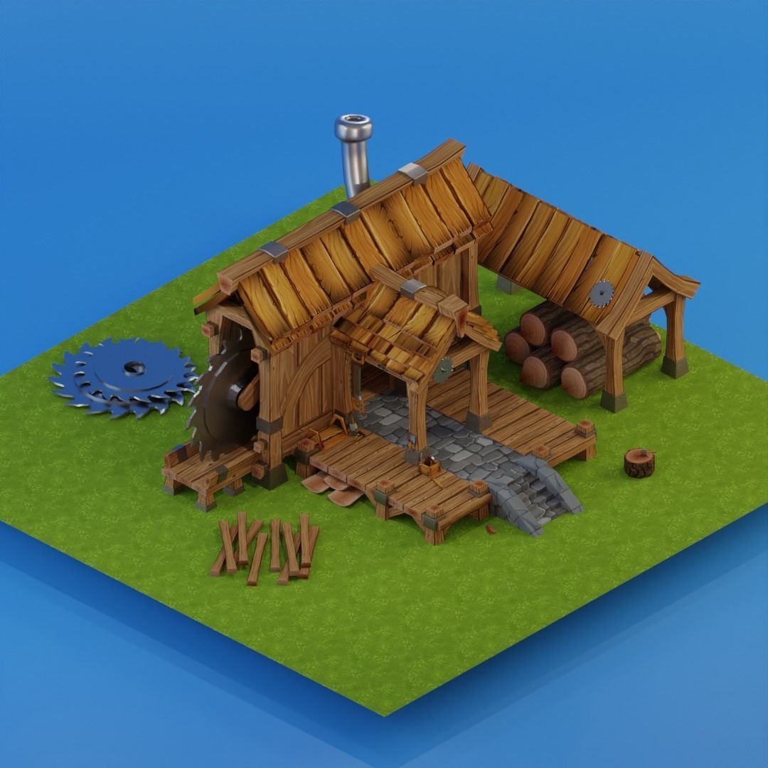 3D model Low poly lumbermill wooden house VR / AR / low-poly | CGTrader