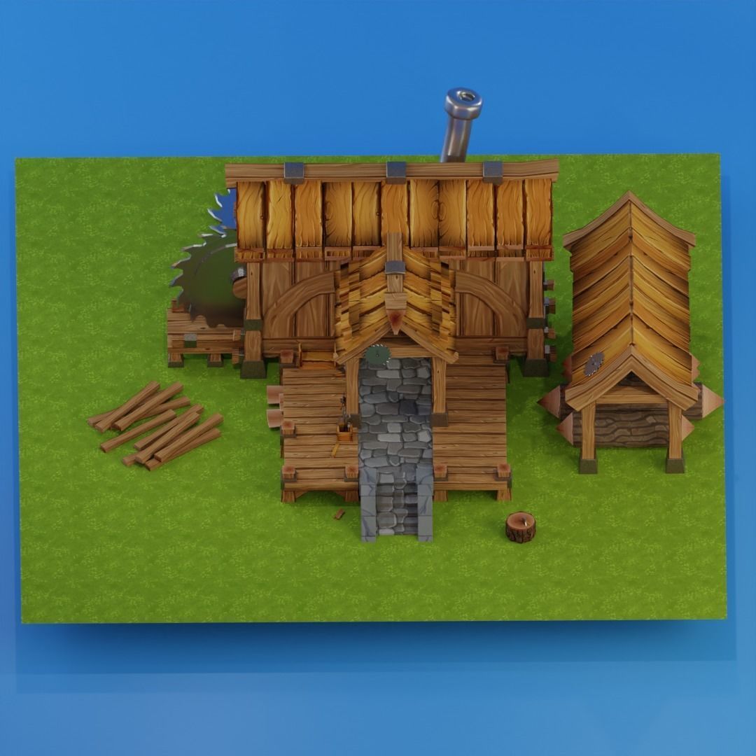 3D model Low poly lumbermill wooden house VR / AR / low-poly | CGTrader