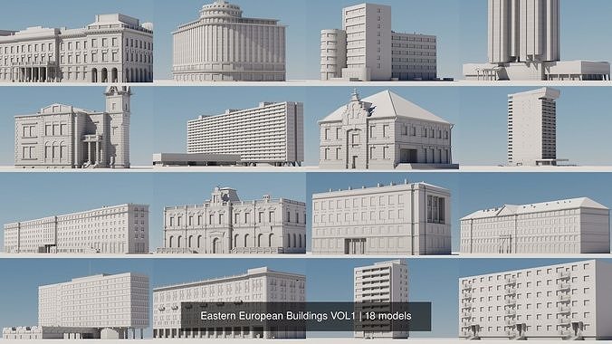 3D Model Collection 20 Eastern European Buildings VOL1 VR / AR / low ...