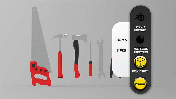 Tools Collection - 9Pcs 3D model rigged | CGTrader