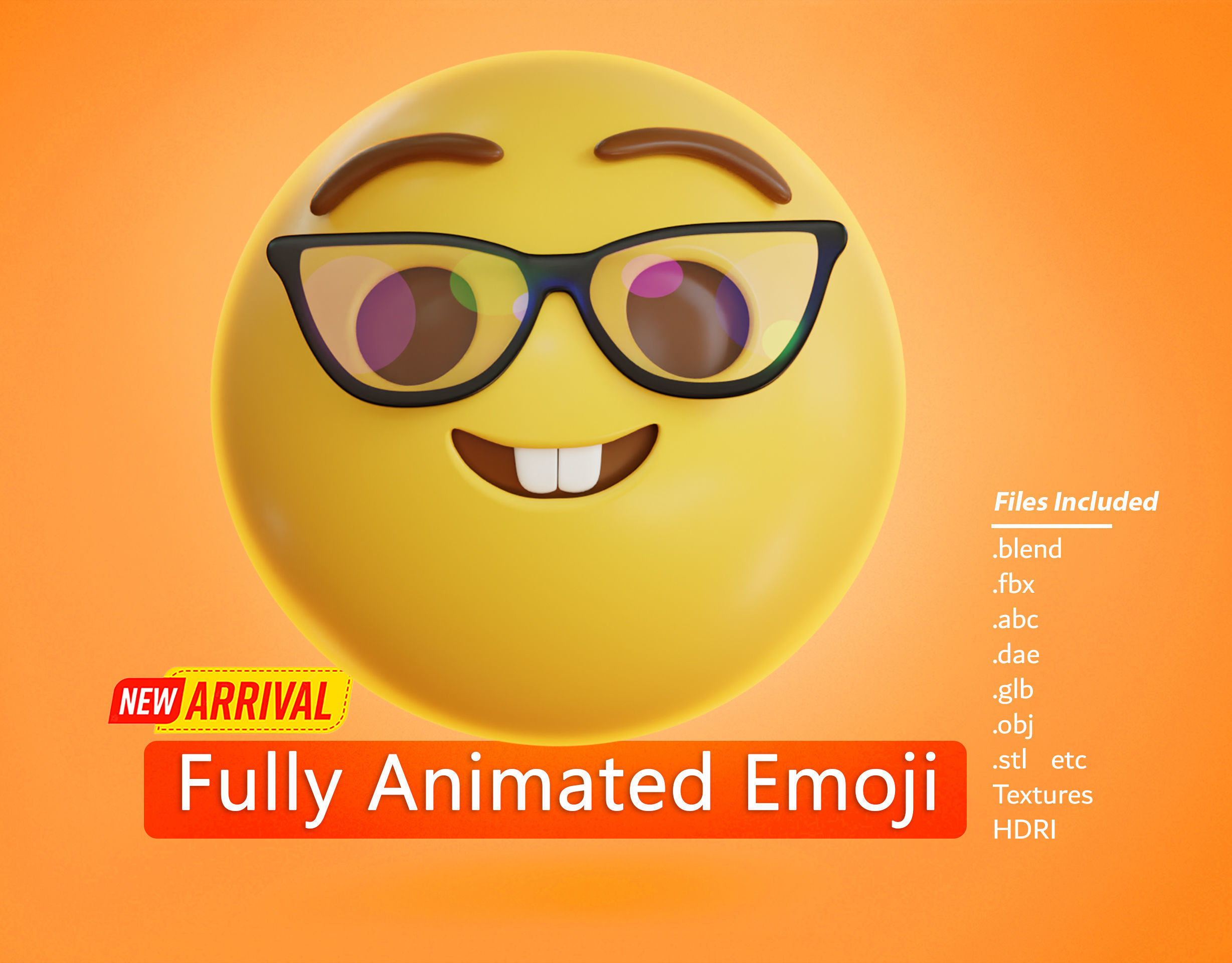 3D model Smiling face with Glasses Animated Emoji VR / AR / low-poly ...