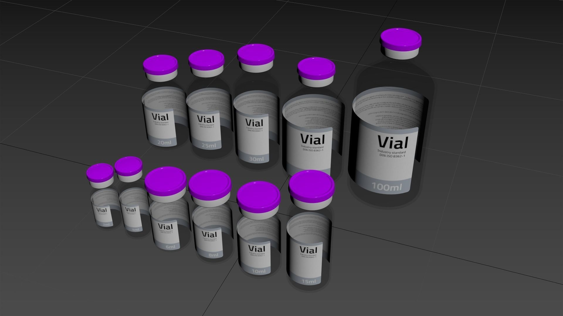 Vials tubular glass industry standard DIN ISO 8362-1 in 11 sizes 3D ...