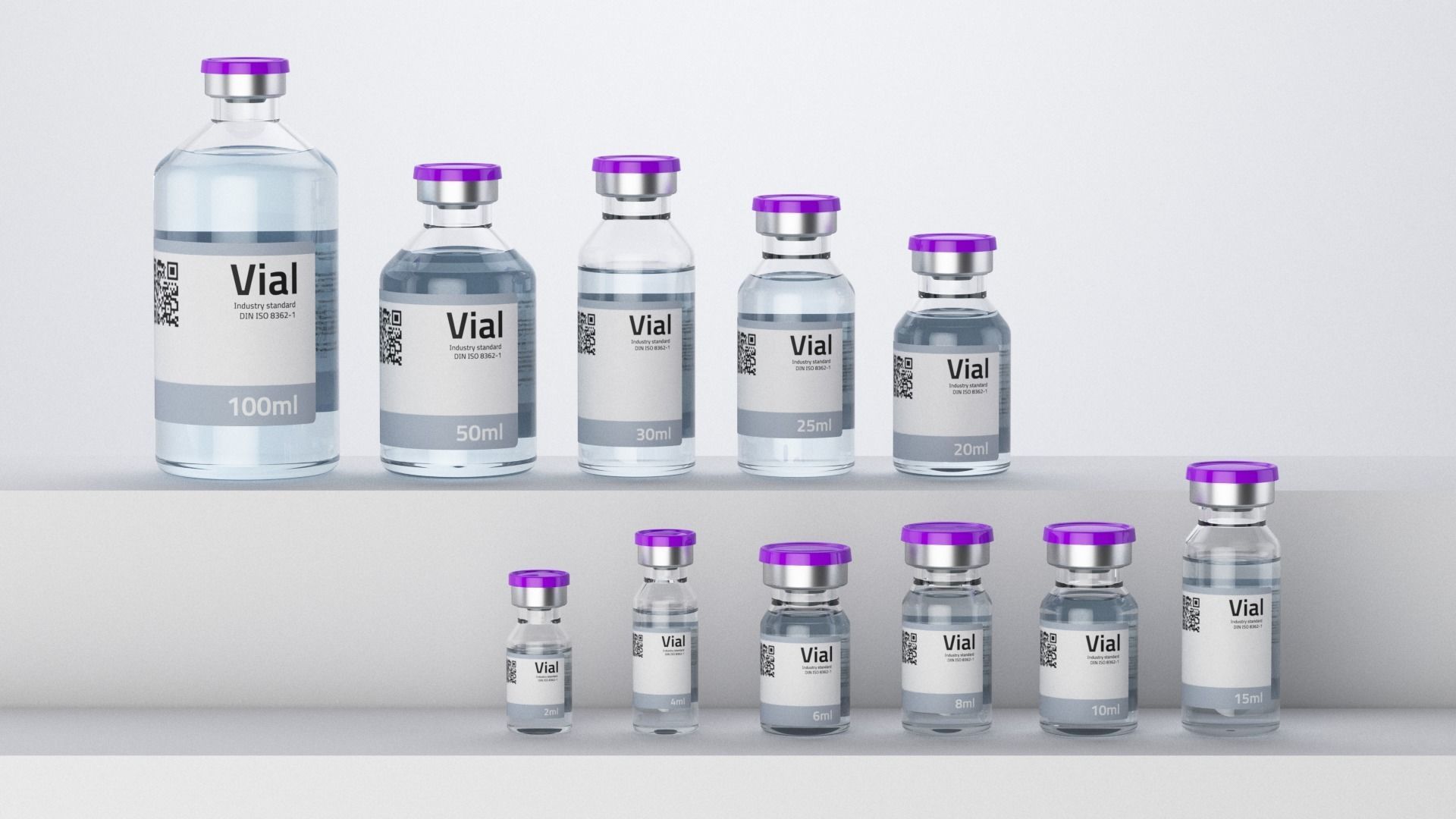 Vials tubular glass industry standard DIN ISO 8362-1 in 11 sizes 3D ...