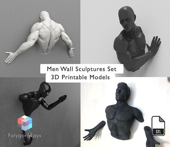 Men wall Sculptures set of 4 3D model 3D printable | CGTrader