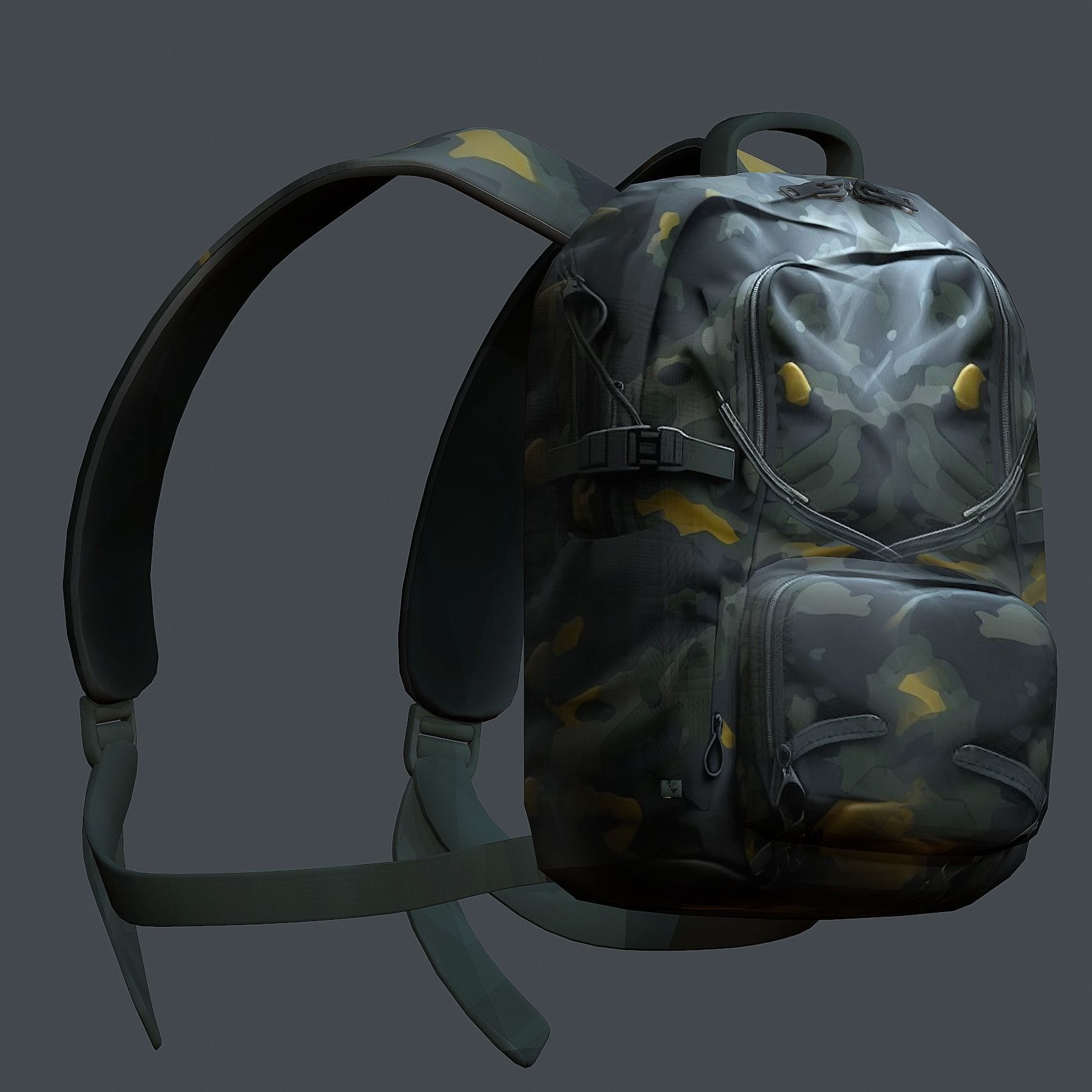 3D model Backpack military combat Black baggage Low-poly VR / AR / low ...