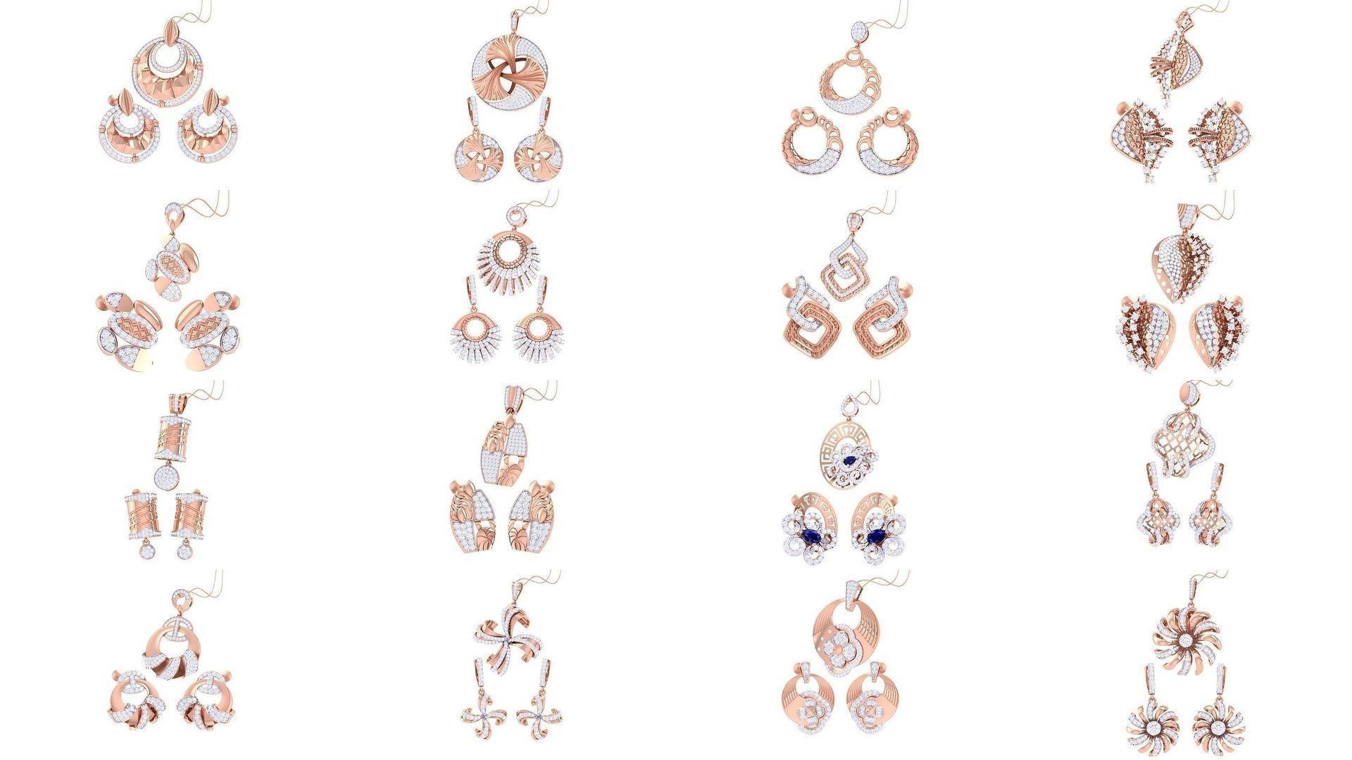 60 Earring Pendant Set 3dm STL OBJ FBX Render Details Collection | CGTrader