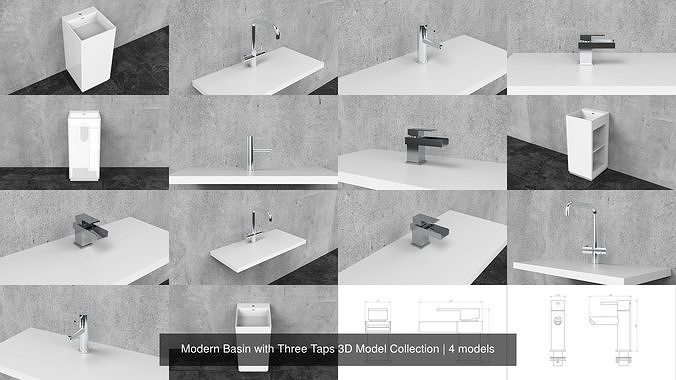 Modern Basin with Three Taps 3D Model Collection | CGTrader