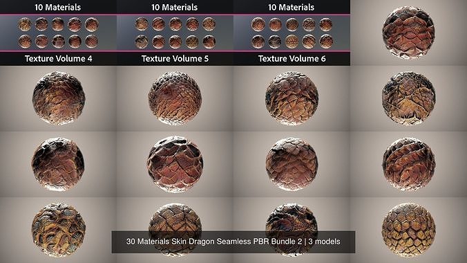 30 Materials Skin Dragon Seamless PBR Bundle 2 3D Model Collection ...