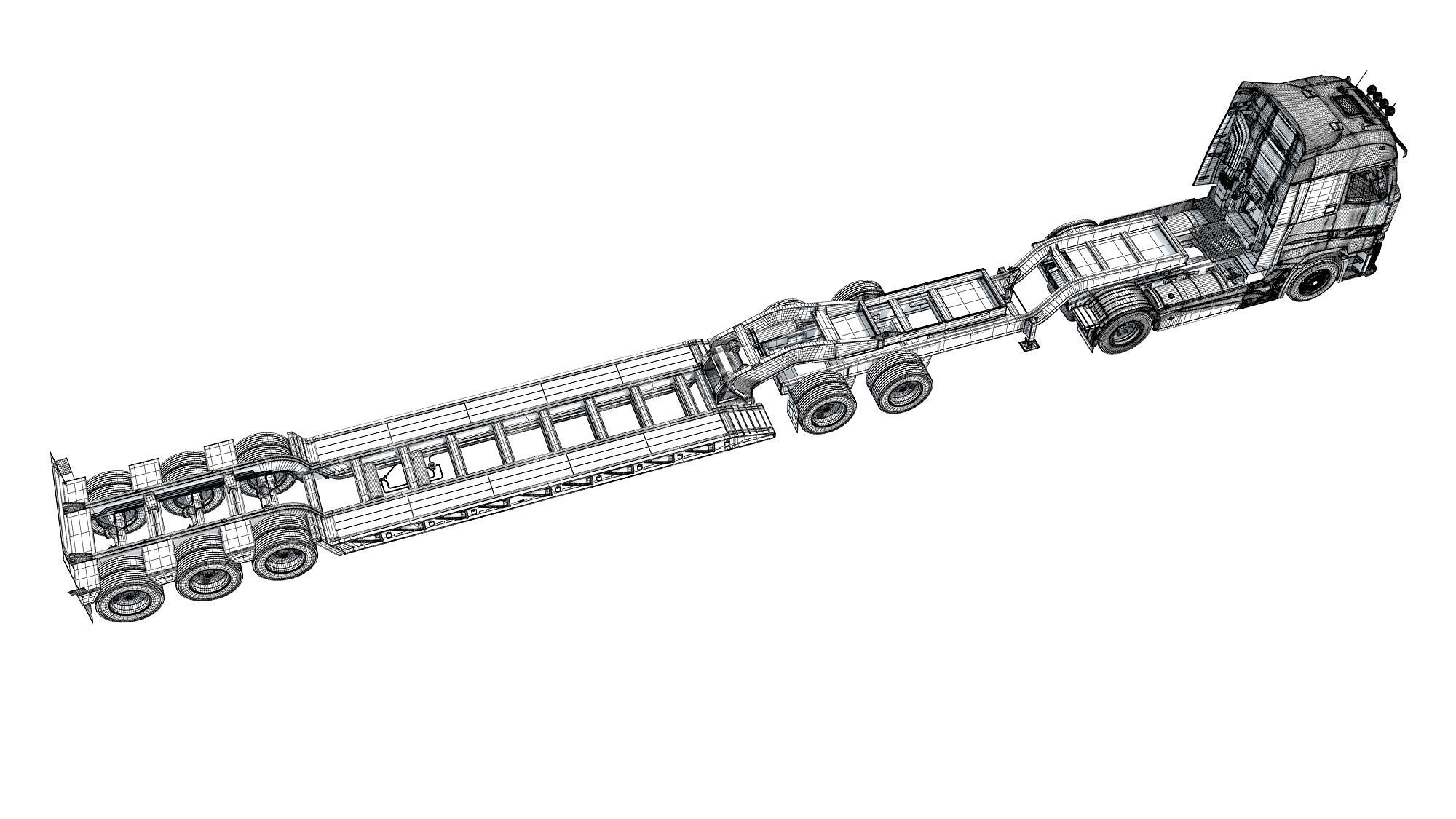 Semi Truck with Platform Trailer 3D model | CGTrader