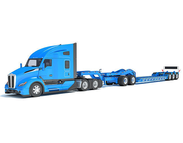 Semi Truck with Platform Trailer 3D model | CGTrader