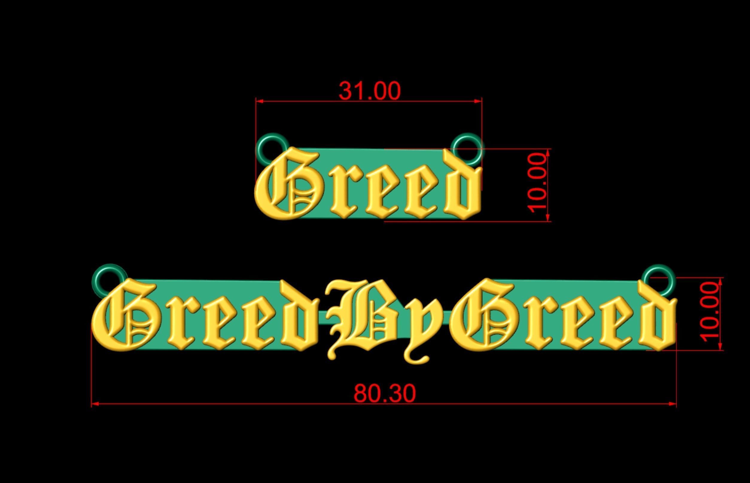 Greed and Greed By Greed Gold Nameplate 3D model 3D printable | CGTrader