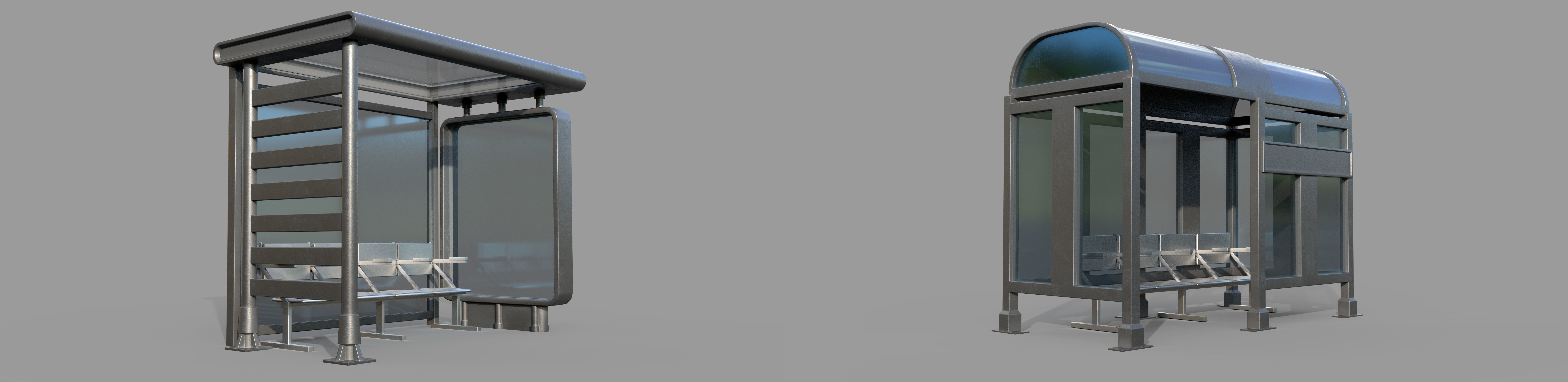 3D model 25 Bus Stop Base Mesh Pack with UVs and Textures VR / AR / low ...