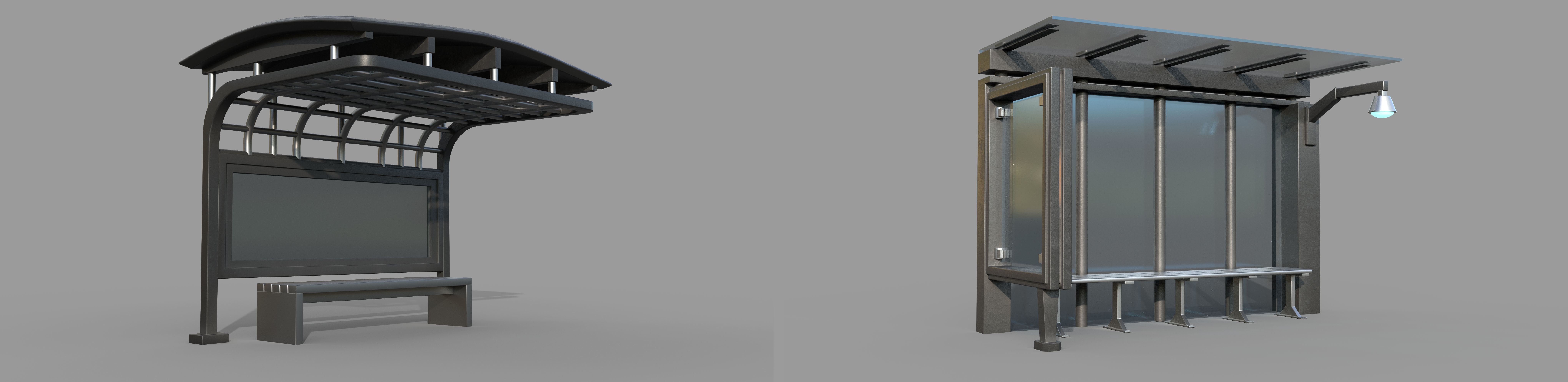 3D model 25 Bus Stop Base Mesh Pack with UVs and Textures VR / AR / low ...