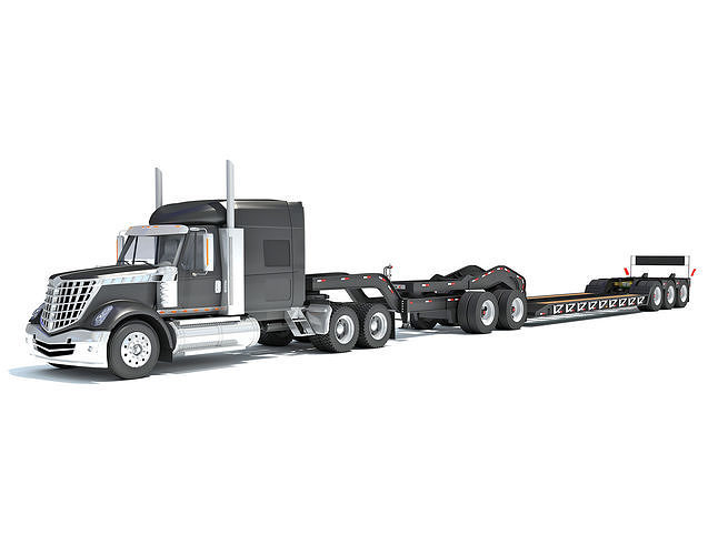 Semi Truck with Lowboy Trailer 3D model | CGTrader