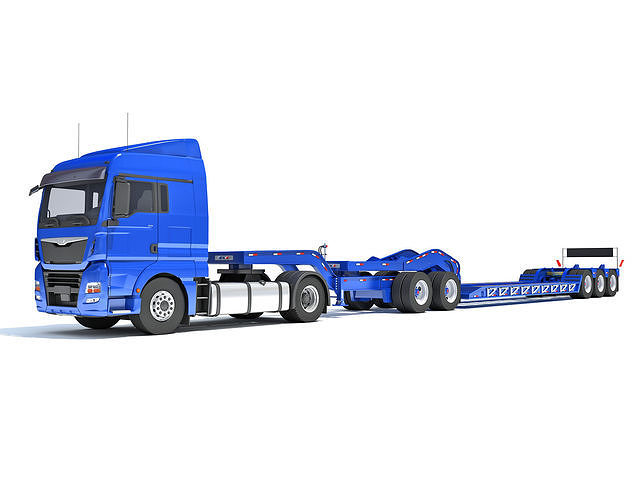 Semi Truck with Lowboy Trailer 3D model | CGTrader