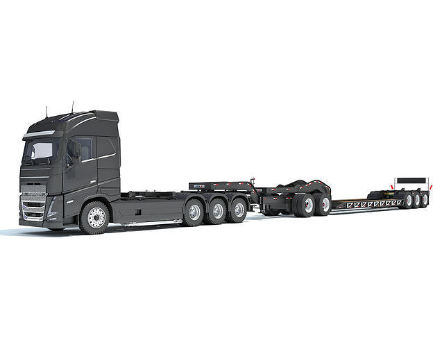 Semi Truck with Lowboy Trailer 3D model | CGTrader