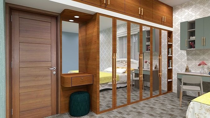 MODERN WARDROBE WITH SIX DOORS MIRROR AND READING TABLE 3D model | CGTrader