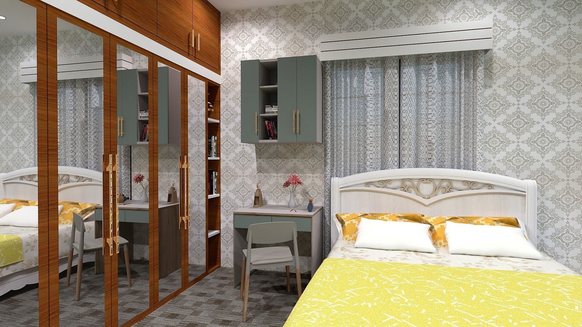 MODERN WARDROBE WITH SIX DOORS MIRROR AND READING TABLE 3D model | CGTrader