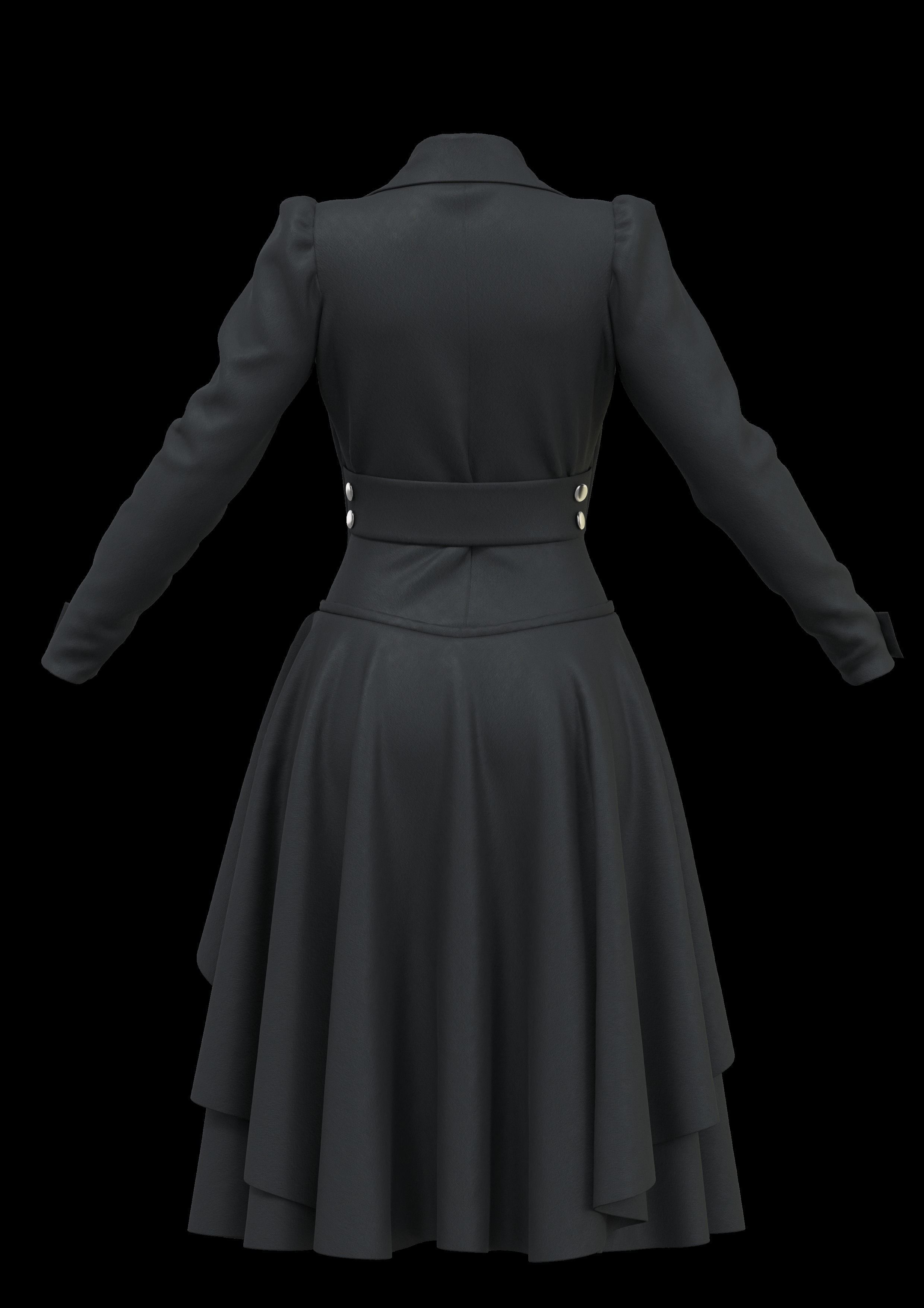 Black Buttons Galore Dress 3D model | CGTrader