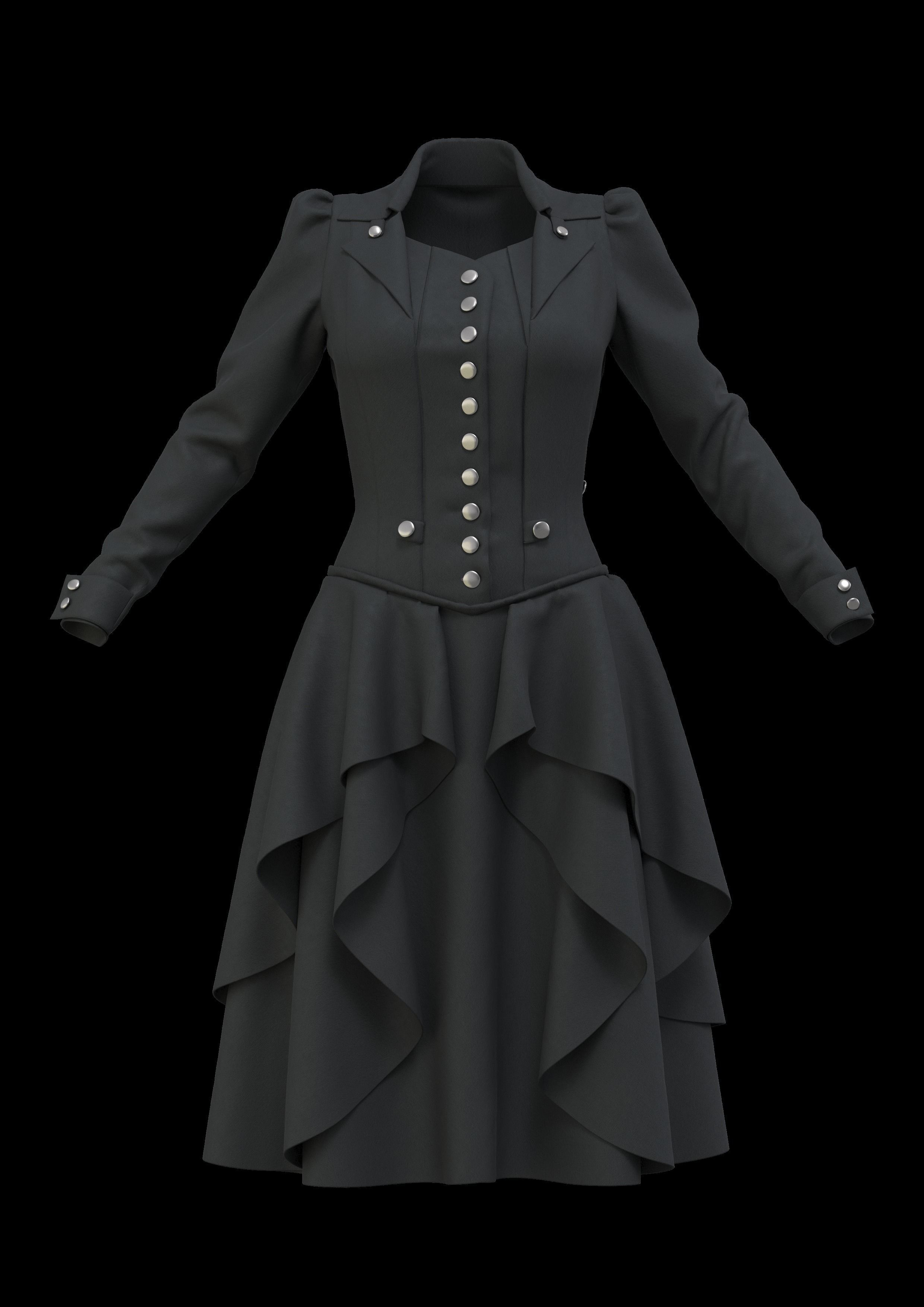 Black Buttons Galore Dress 3D model | CGTrader