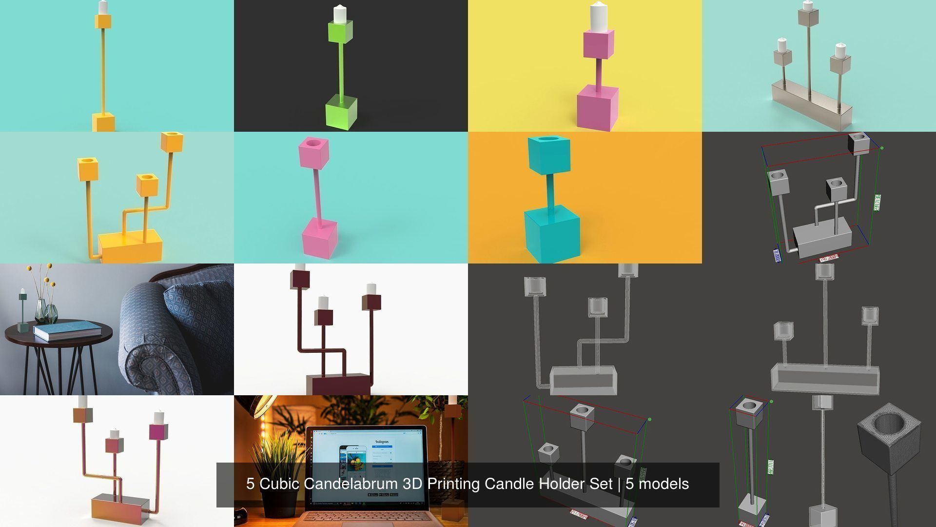 5 Cubic Candelabrum 3D Printing Candle Holder Set 3D Model Collection ...