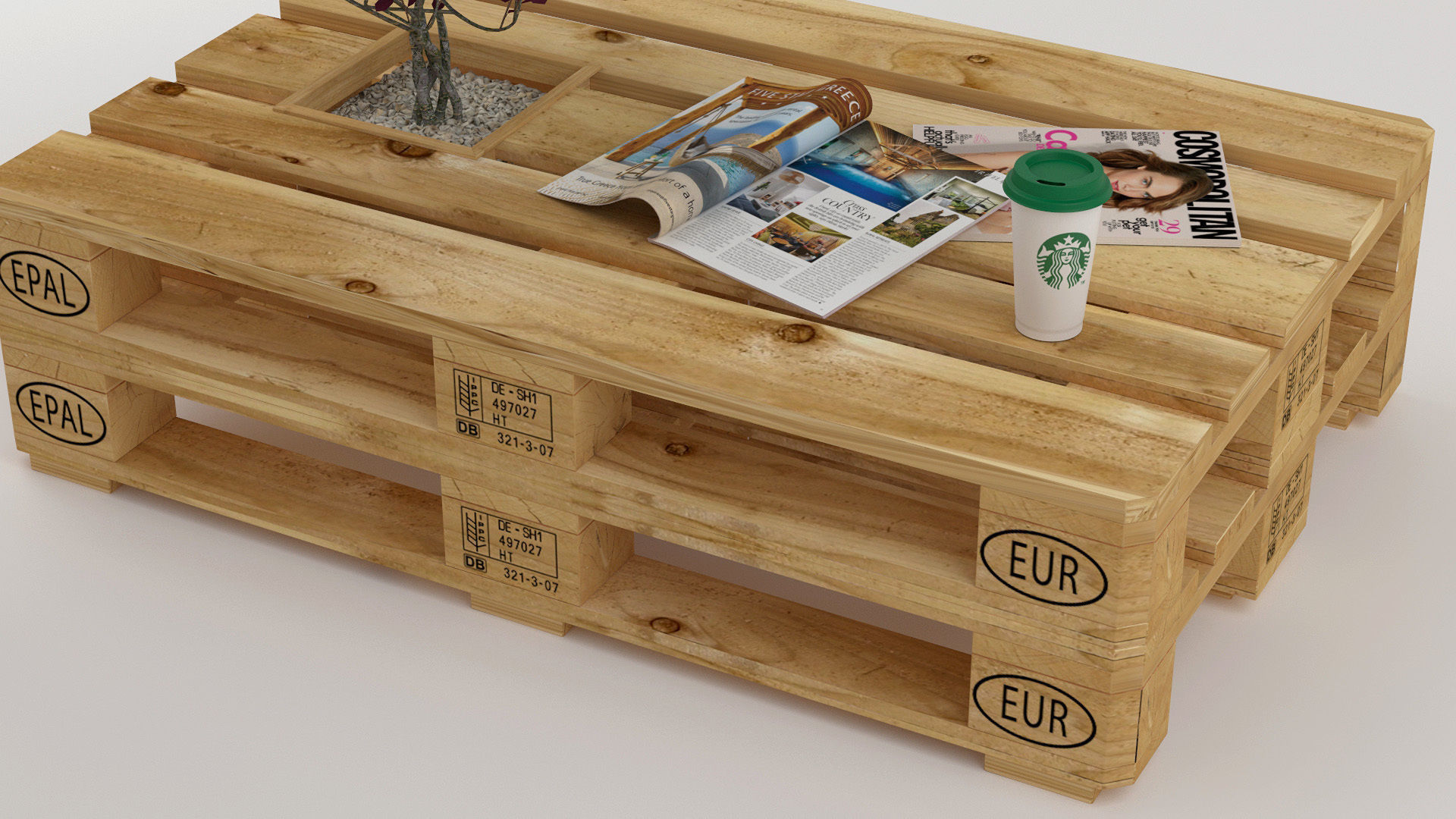 Model set of a coffee table and chair made of europallets Loft 3D model ...