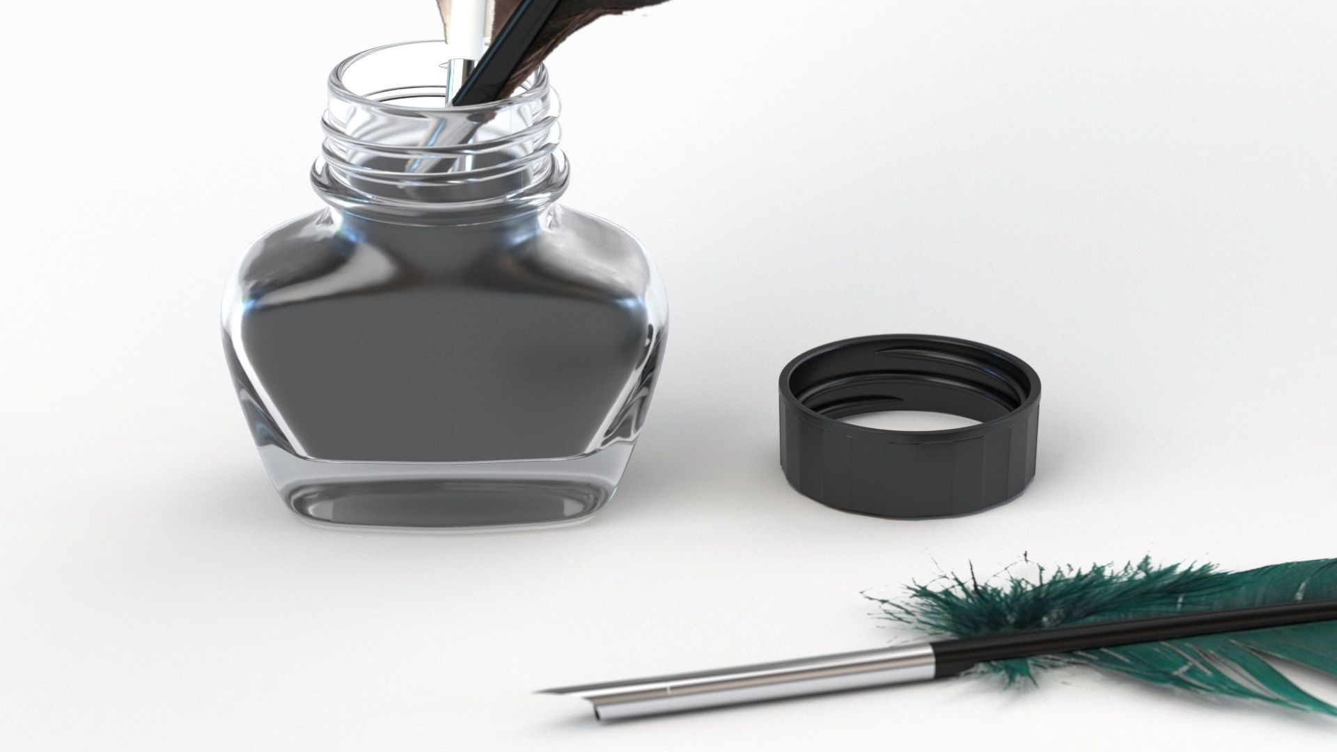 3D model Bottle Ink with Feathers VR / AR / low-poly | CGTrader