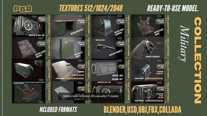 Military table collection 3D Low-poly VR / AR / low-poly | CGTrader