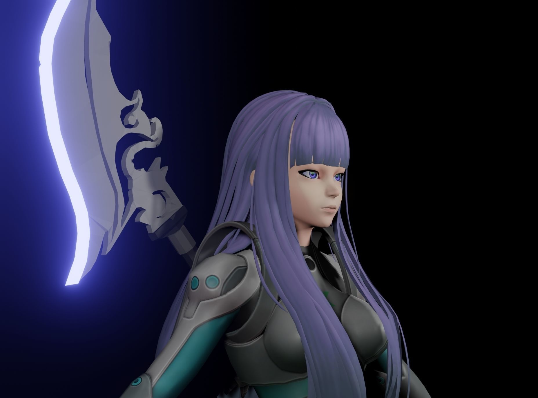 Molly woman holding scythe 3D model animated rigged | CGTrader