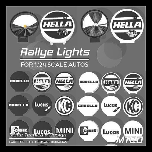 Rallye headlights for scale autos with 10 covers 3D model 3D printable ...