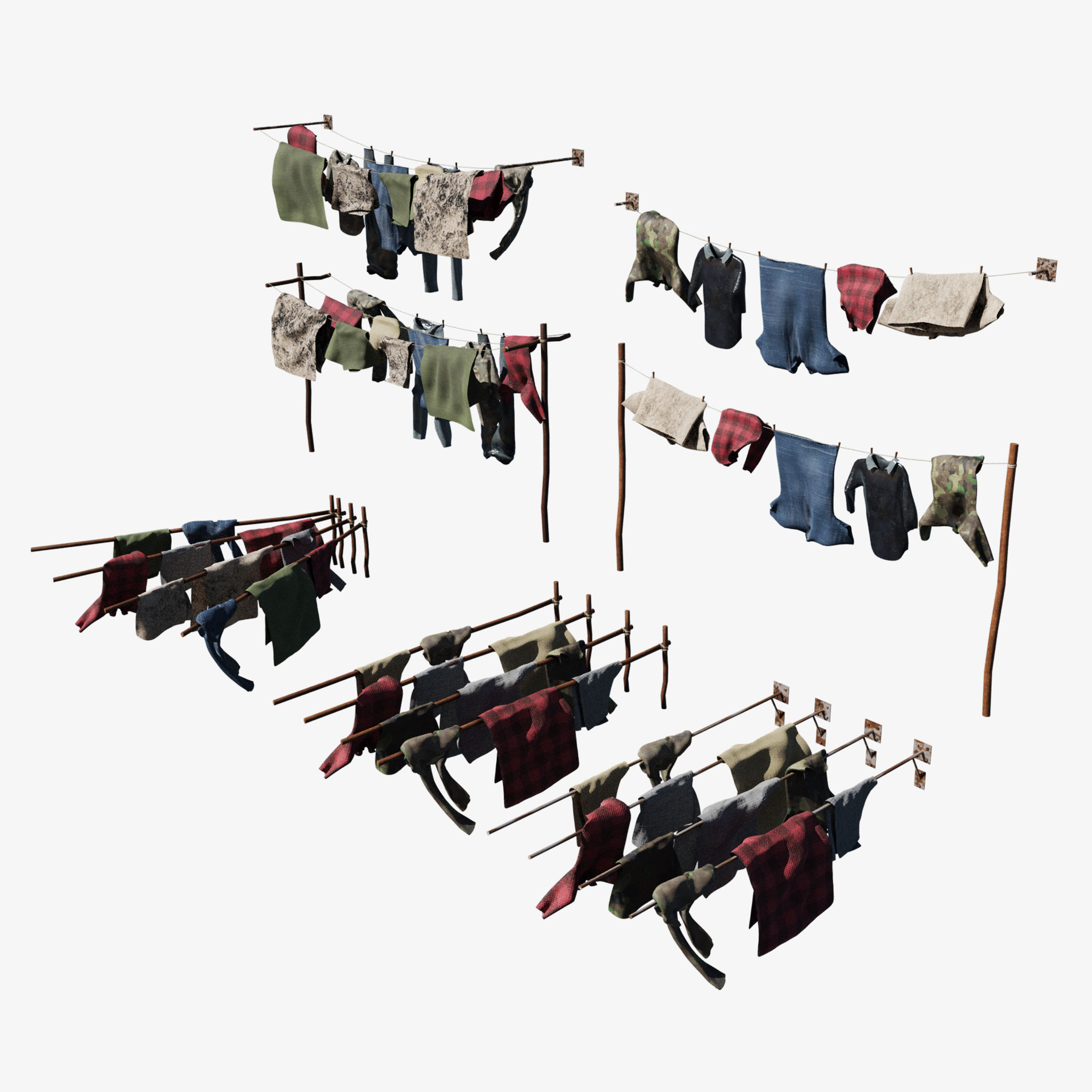 Washing Clothes Laundry Pants Shirts On Washinng Line Or Poles 3D model ...